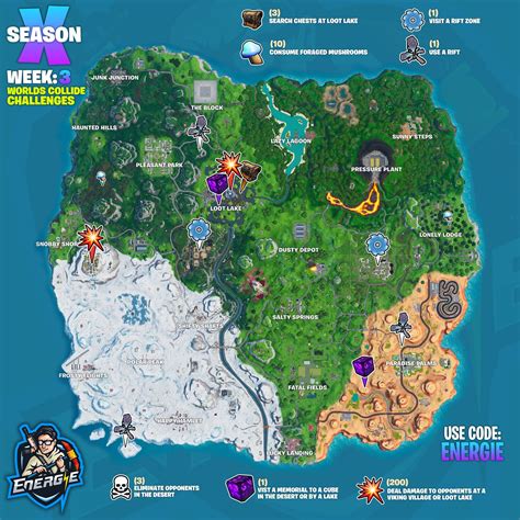 Fortnite Season X10 Week 3 Worlds Collide Cheat Sheet Challenge