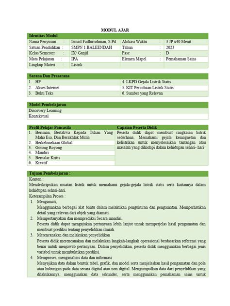 Modul Ajar Listrik Statis Pdf