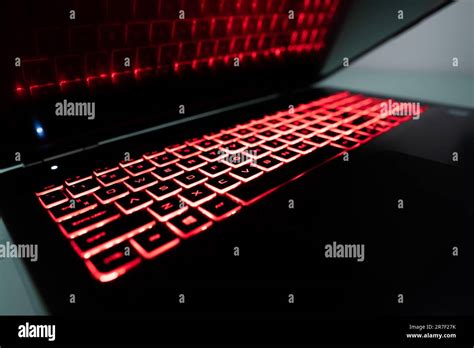 Gaming Laptop Keyboard With Led Red Light Stock Photo Alamy