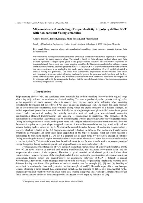 Pdf The Effect Of Non Constant Youngs Modulus In Modelling Of Tension And Compression Of