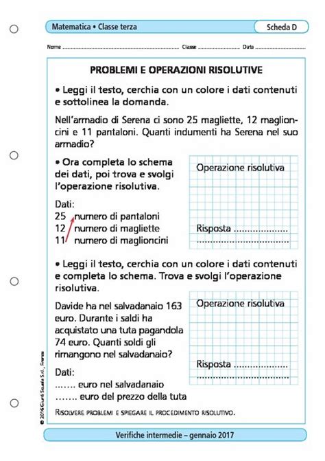 Schede Di Matematica Per Problemi Verbali Di Quinta Elementare Prima