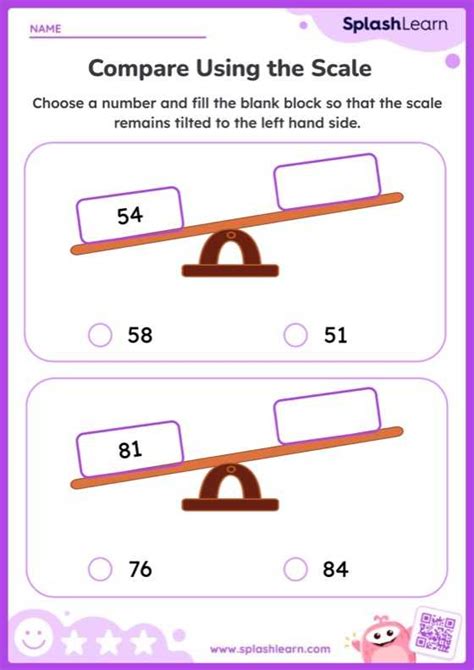 Year 2 Maths Compare Numbers Worksheets Free Printable Age 6 7 Splashlearn
