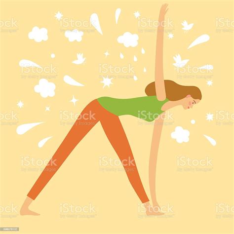 Cartoon Girl Doing Yoga Exercise Stock Illustration Download Image