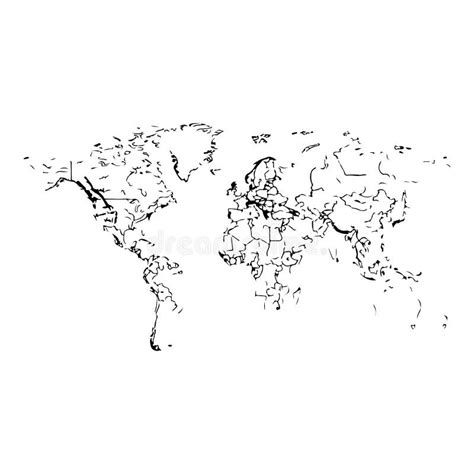 Detailed World Map Outline Highlighting Continents And Countries Stock
