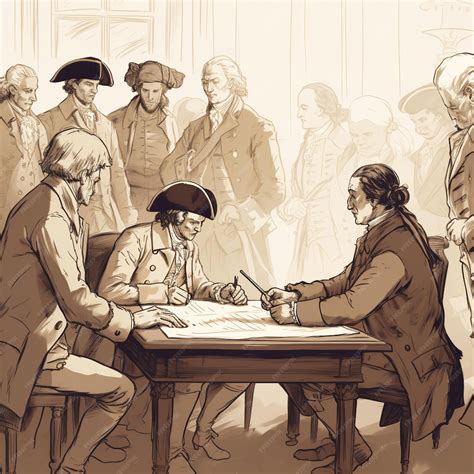 Um Desenho De Homens Assinando Um Documento Em Uma Sala Lotada Foto