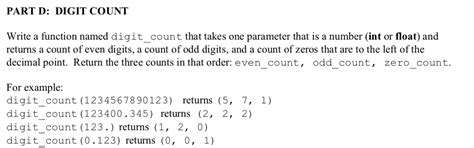 Solved Part D Digit Count Write A Function Named Digit