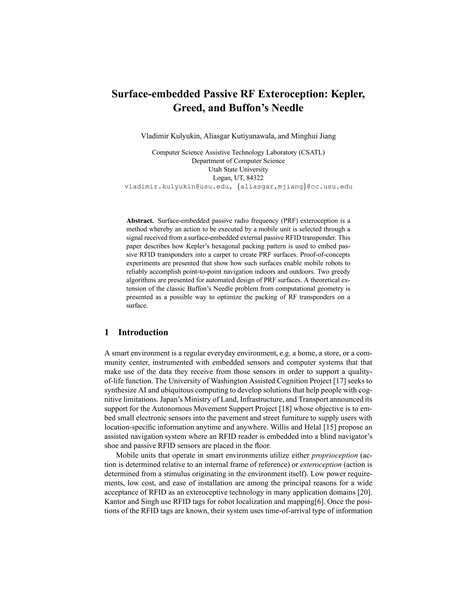 Surface Embedded Passive Rf Exteroception Kepler Greed And Buffons Needle Pdf Internet