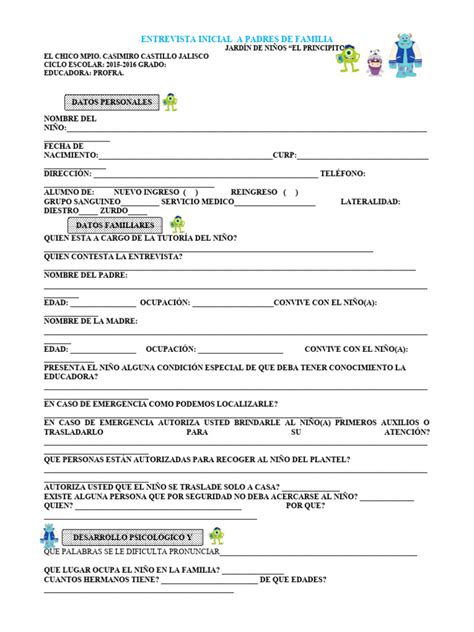 Entrevista Inicial A Padres De Familia 2 Pdf Especialidades Medicas