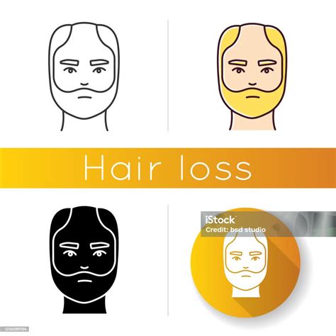 남성 탈모 아이콘입니다 선형 검정 및 Rgb 색상 스타일입니다 탈모증을 가진 남자 탈모 문제 대머리 피부과 및 헤어 케어 치료 숱이 헤어 라인 떨어지는 머리 격리된 벡터