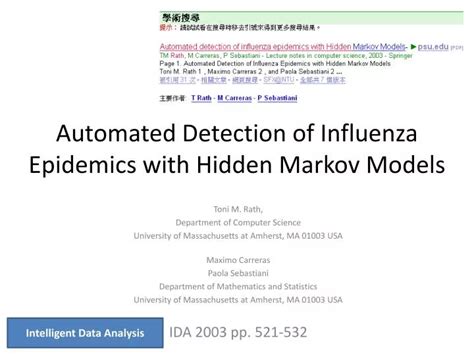 Ppt Automated Detection Of Influenza Epidemics With Hidden Markov Models Powerpoint