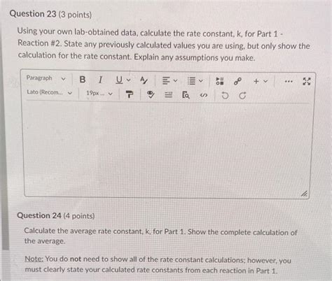 using your own lab obtained data calculate the rate