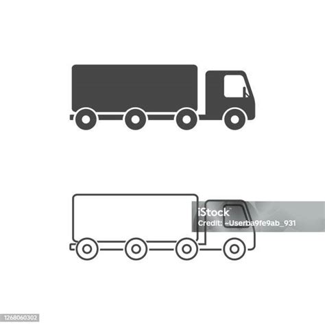 트럭 트레일러 벡터 라인 아이콘 세트입니다 세미 로리 마차 상용 운송 물류 개념 흰색에 격리 된 반 배달 모양 기호 개념에 대한