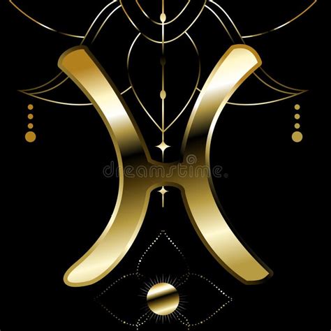 Pisces Zodiac Symbol Shiny Luxury Golden Sticker Illustration Stock