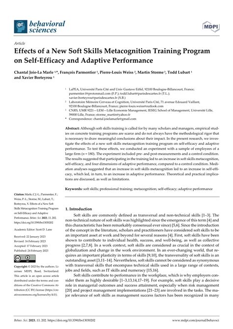 Pdf Effects Of A New Soft Skills Metacognition Training Program On Self Efficacy And Adaptive
