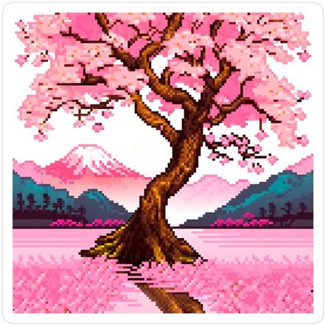 Pixel Art Sakura Tree Sticker By Renlexd In 2025 Sakura Tree Pixel