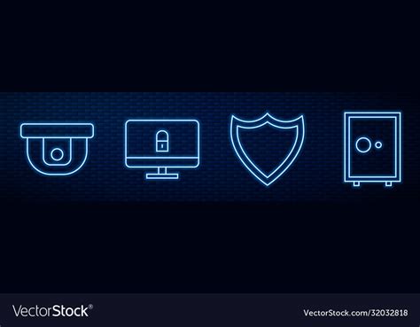 Set Line Shield Motion Sensor Lock On Computer Vector Image