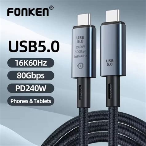 Usb 5 Cable 80gbps 240w 8k 60hz For Thunderbolt 5 Type C Fast Charging