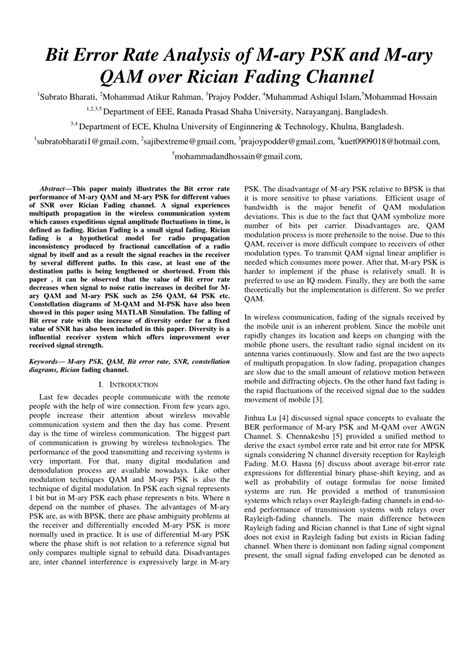 Pdf Bit Error Rate Analysis Of M Ary Psk And M Ary Qam Over Rician