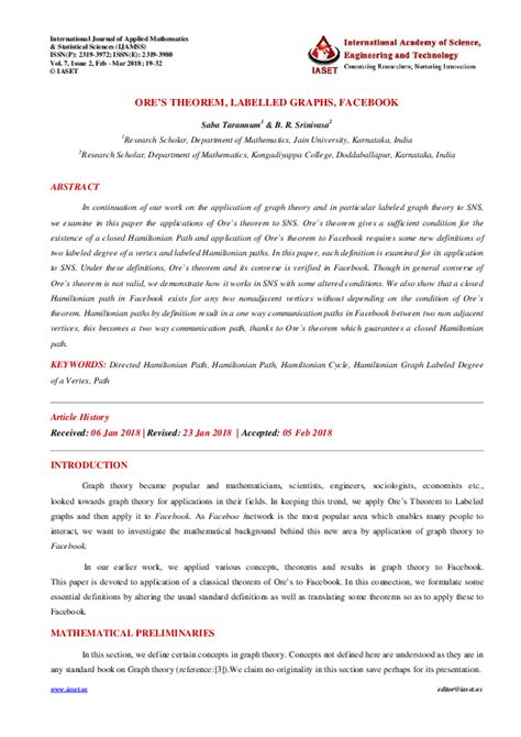 Pdf Ores Theorem Labelled Graphs Facebook