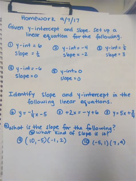 Homework Linear Equation Review 090717 Diagram Quizlet