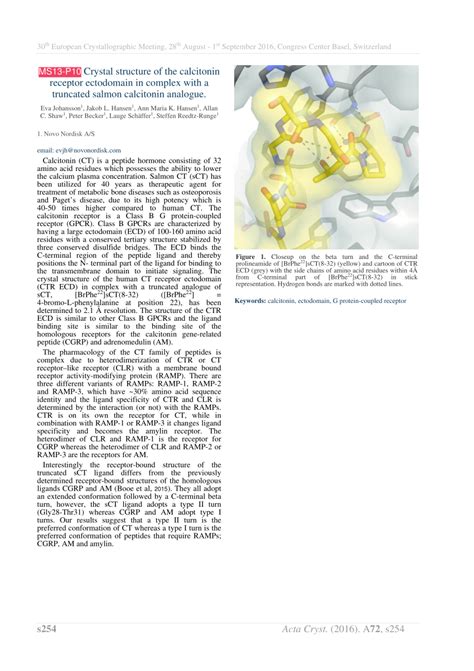 Pdf Crystal Structure Of The Calcitonin Receptor Ectodomain In Complex With A Truncated Salmon