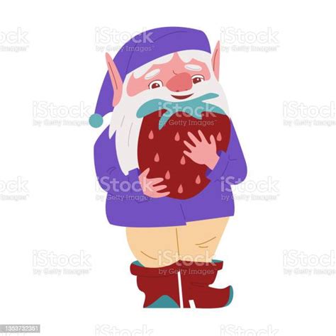 딸기가 있는 정원 노메 만화 스타일의 벡터 일러스트레이션 흰색 배경에 격리 귀여운에 대한 스톡 벡터 아트 및 기타 이미지 귀여운 그놈 꼬마 요정 Istock