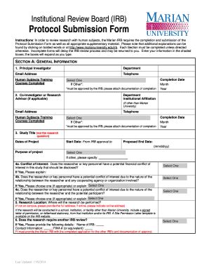 Fillable Online Marianuniversity Institutional Review Board IRB Protocol Submission Form Fax