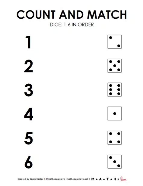 Count And Match Worksheets 1 6 With Dice Math Love