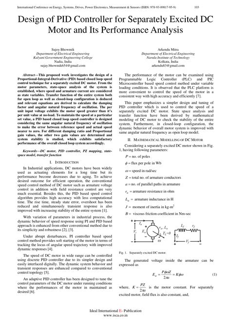 pdf design of pid controller for separately excited dc motor and its