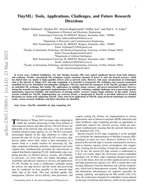 Pdf Tinyml Tools Applications Challenges And Future Research Directions