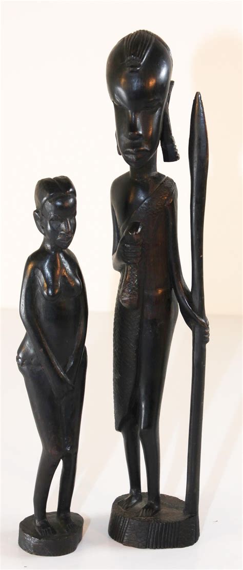 Decorative Hand Carved African Set Of Wood Statues From Kenya For Sale