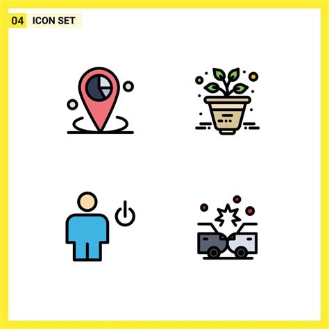 Editable Vector Line Pack Of 4 Simple Filledline Flat Colors Of Data Body Place Office Human