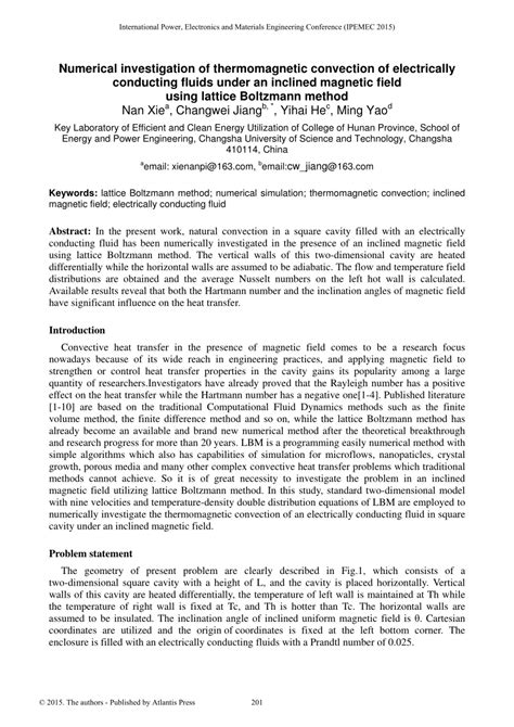 Pdf Numerical Investigation Of Thermomagnetic Convection Of Electrically Conducting Fluids