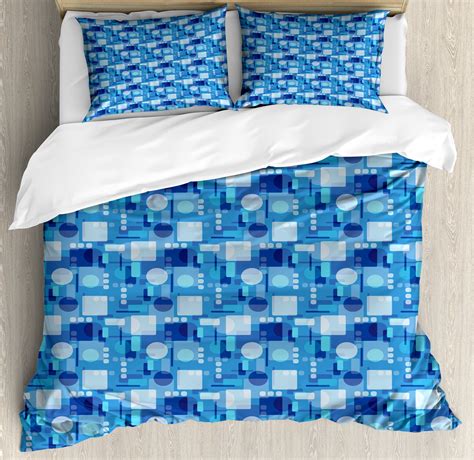 Geometric Duvet Cover Set Composition Of Abstract Shapes Modern Motifs Concurrent Squares Along