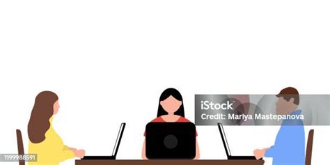 남자와 여자는 흰색 배경에 고립 된 노트북 뒤에 사무실에서 작동합니다 만화 플랫 디자인 벡터 일러스트레이션 검색에 대한 스톡