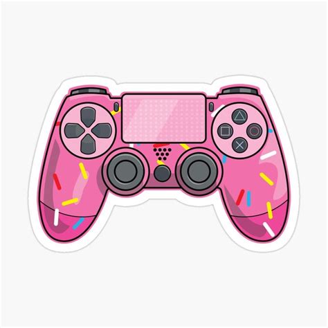 A Pink Video Game Controller Sticker With Sprinkles On The Front And Sides