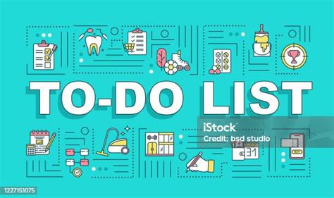 단어 개념 배너를 나열합니다 작업의 우선 순위 지정 계획 및 일정 수립 청록색 배경에 선형 아이콘이 있는 인포그래픽 격리 된 타이포그래피 벡터 윤곽rgb 색상 일러스트레이션