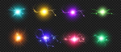 플라즈마 방전 고립된 사실적인 둥근 번개 또는 뇌우 효과 고전압 에너지 스파크와 전하가 있는 밝은 공이 있는 벡터 구체 전기의 강력한 벼락 버스트 렌즈 플레어에 대한 스톡