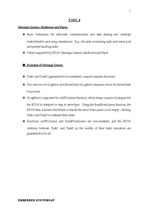 unit4 message queues mail boxes and pipes embedded systems cse btech 3
