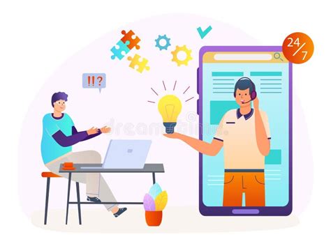 Idea From Online Support Service Vector Illustration Tiny Man