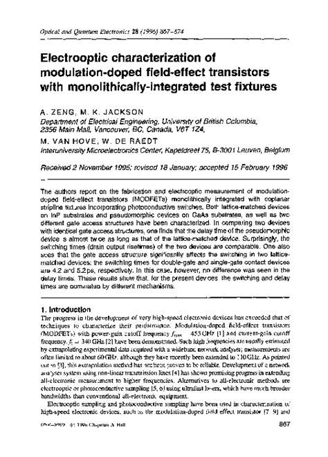 Pdf Electrooptic Characterization Of Modulation Doped Field Effect
