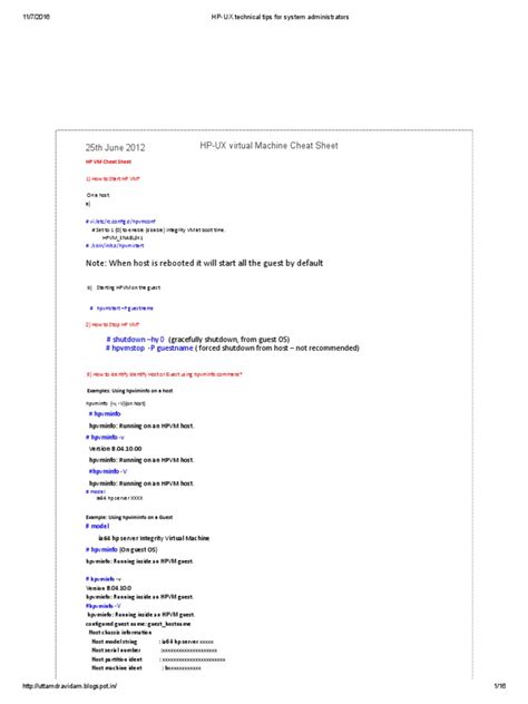 Hp Ux Virtual Machine Cheat Sheet A Guide To Key Commands For