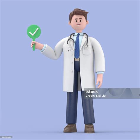 오른쪽 기호가 있는 남성 의사 링컨의 3d 그림 파란색 배경에 분리된 의료 프레젠테이션 클립 아트 가공의 인물에 대한 스톡 사진 및 기타 이미지 Istock