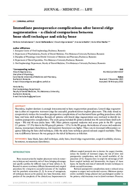 Pdf Immediate Postoperative Complications After Lateral Ridge Augmentation A Clinical