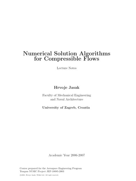 Numerical Solution Algorithms For Compressible Flows Pdf Finite Element Method