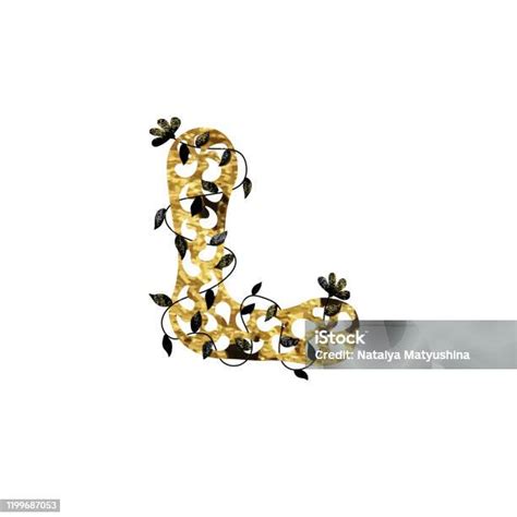 둥근 황금 글자 L과 나뭇 가지와 영어 알파벳 벡터 그림입니다 웨딩 제품 초대장 인사말 인쇄 로고 아이콘의 디자인을위한 빈티지