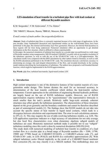 Pdf Les Simulation Of Heat Transfer In A Turbulent Pipe Flow · In