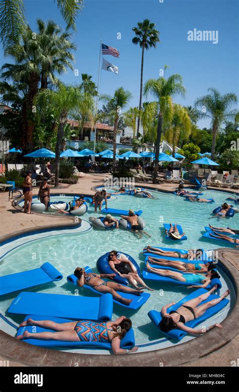 People Floating On Rafts In Mineral Hot Springs Pool At Glen Ivy Hot Springs A Day Spa In