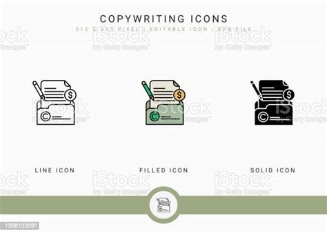 카피 라이팅 아이콘은 솔리드 아이콘 라인 스타일로 벡터 일러스트레이션을 설정합니다 기자 텍스트 출판 개념 개념에 대한 스톡 벡터 아트 및 기타 이미지 Istock