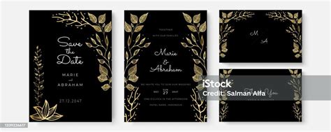 골드 플로럴 요소와 벡터 초대 고급 장식 템플릿 인사말 카드 초대 디자인 배경 0명에 대한 스톡 벡터 아트 및 기타 이미지 0명 검은색 결혼식 Istock